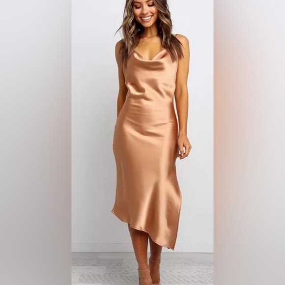 Petal & Pup | Dresses | Petal Pup Asymmetrical Satin Cyprus Dress In ...